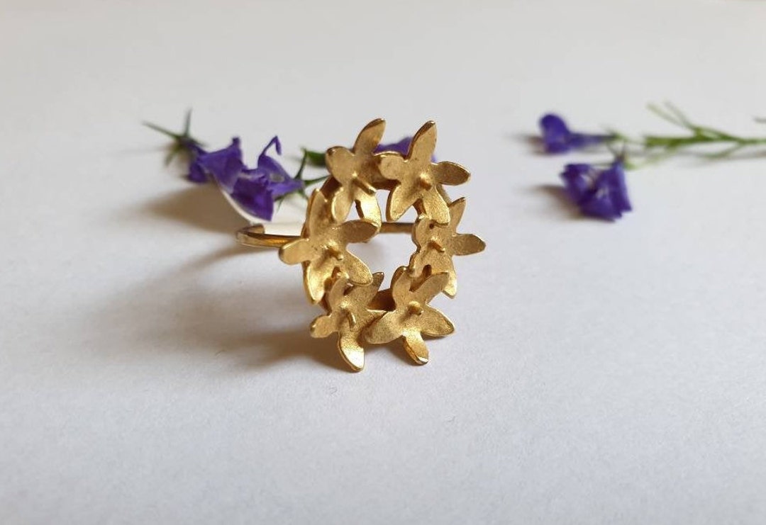 Gold Flower Ring, Retro Ring, Floral Ring, Gold Ring Women, Vintage ...