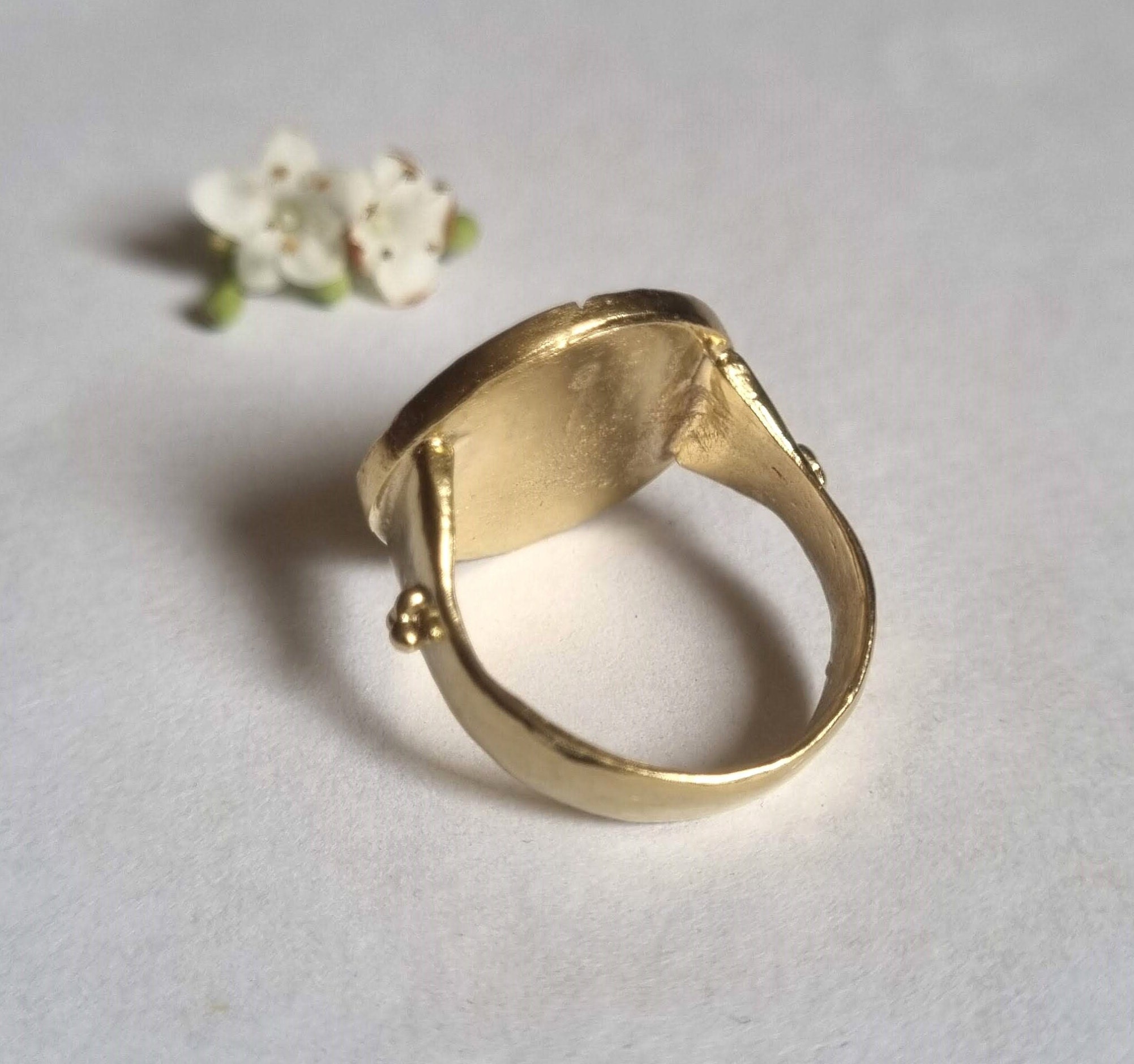 Solid Gold Coin Ring, Gold Signet Ring, Antique Style Ring, Romantic ...