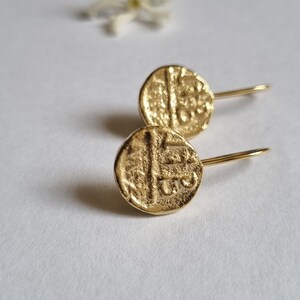 14k Gold Earrings, Gold Coin Earrings, 14k Drop Earrings, Antique ...