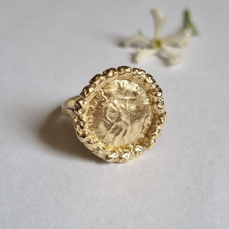 Solid Gold Coin Ring, 14k Gold Ring, Gold Statement Ring, Antique Style ...