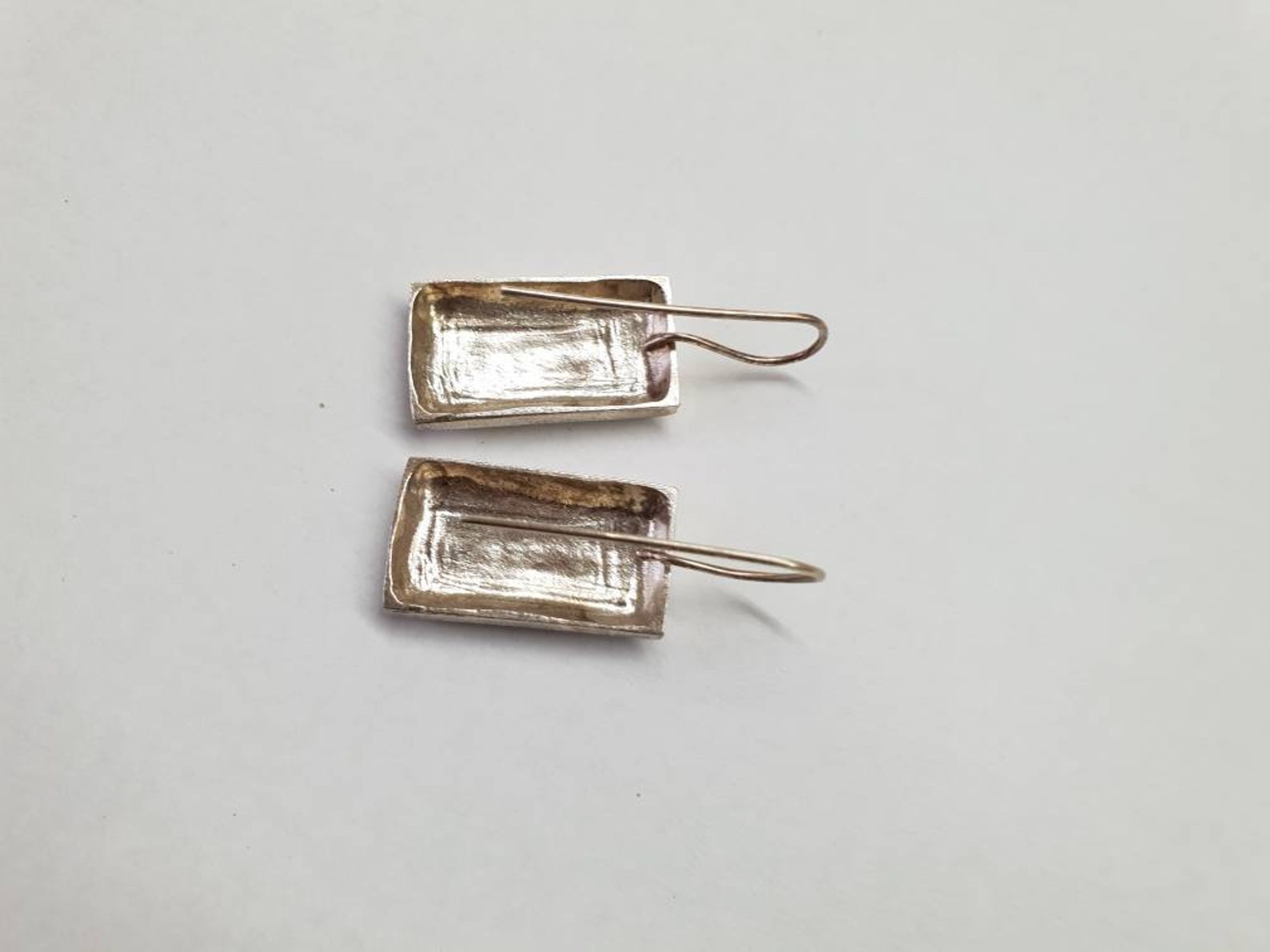 Rectangle Earrings, Drop Silver Earrings, Silver Statement Earrings ...