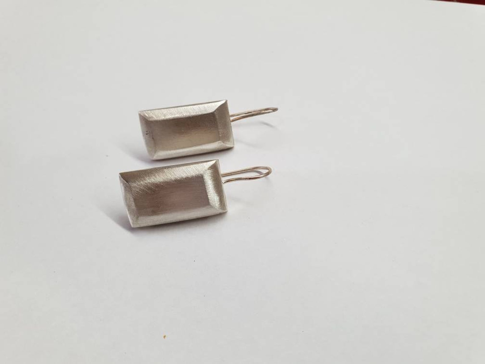 Rectangle Earrings, Drop Silver Earrings, Silver Statement Earrings ...