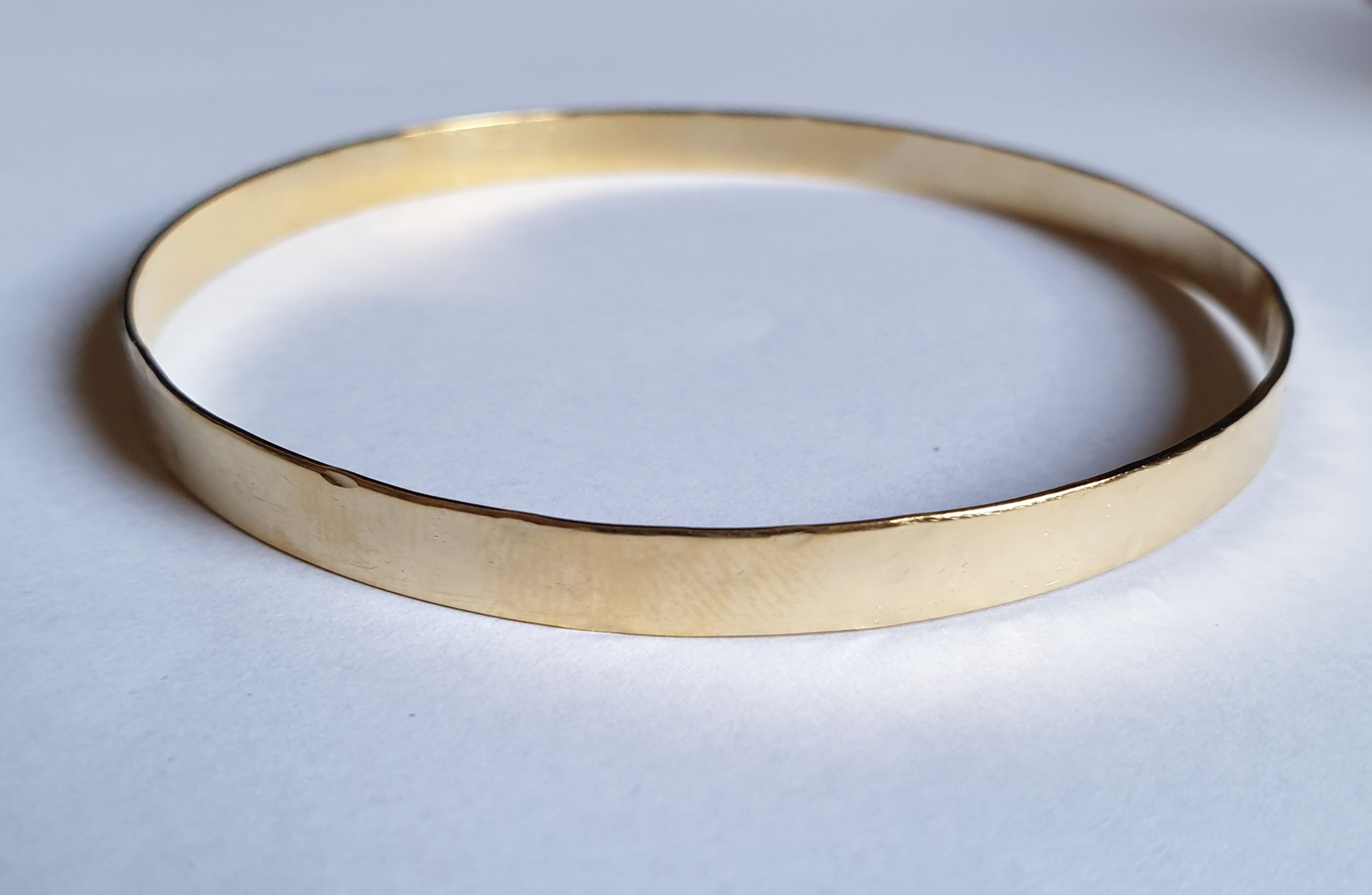 Gold bangle bracelet lightly hammered bracelet minimalist | Etsy