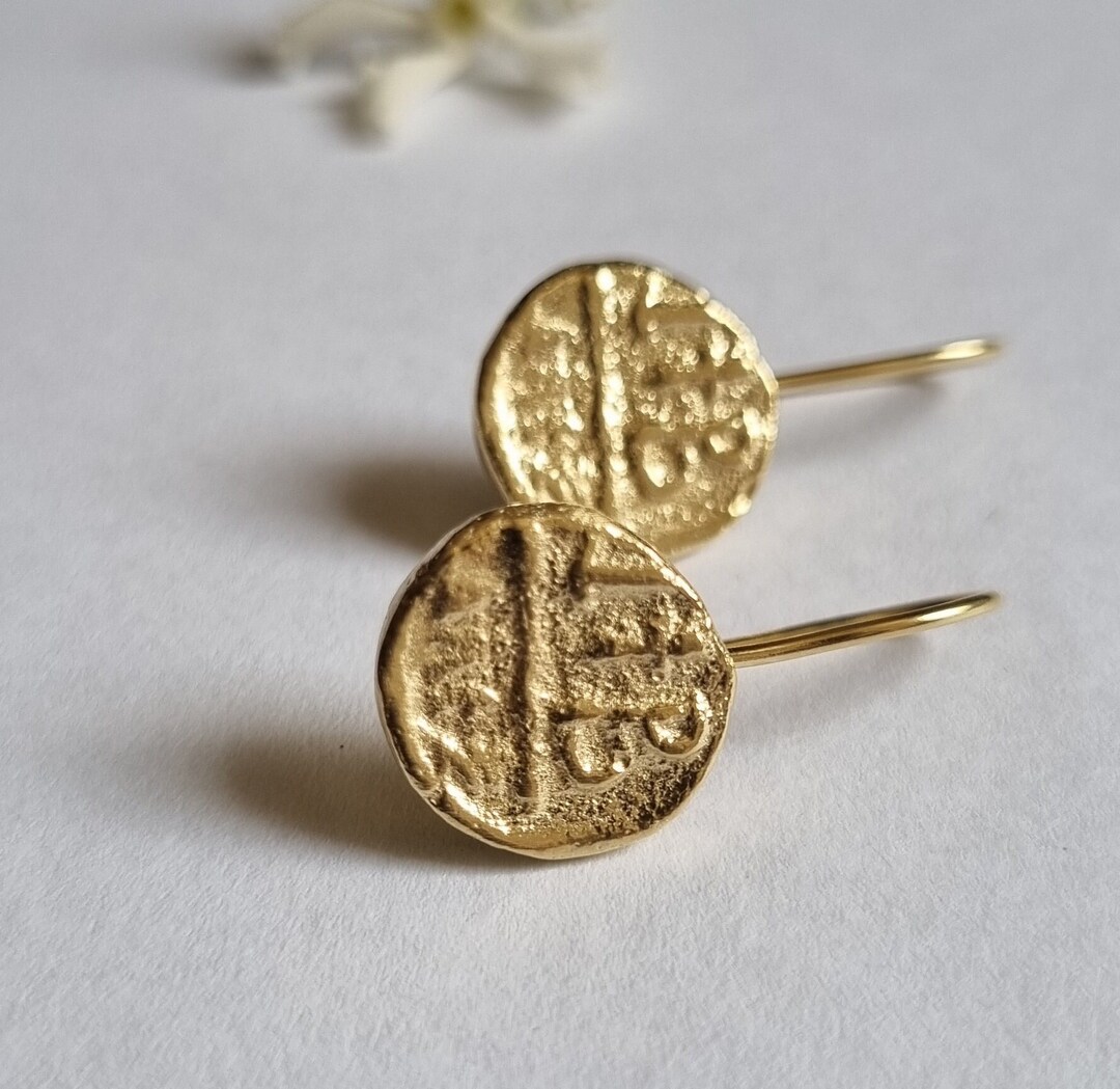 14k Gold Earrings, Gold Coin Earrings, Antique Coin Earrings, Roman ...