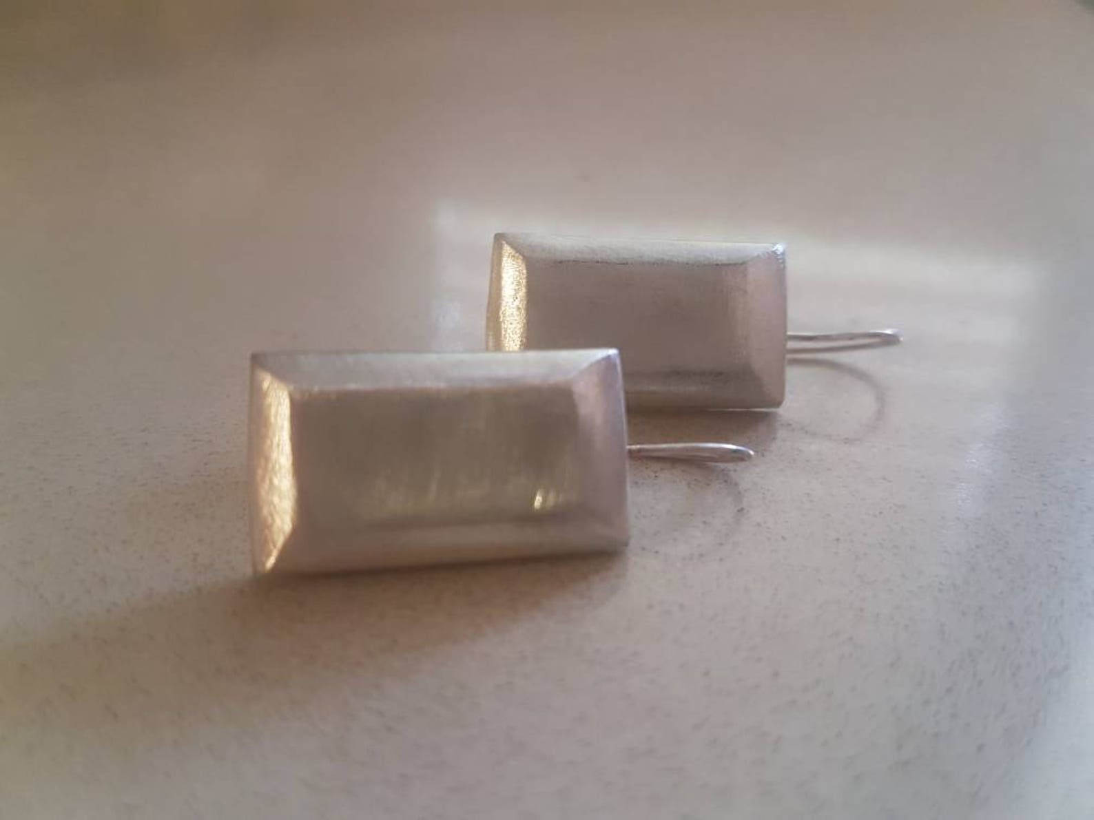 Rectangle Earrings, Drop Silver Earrings, Silver Statement Earrings ...