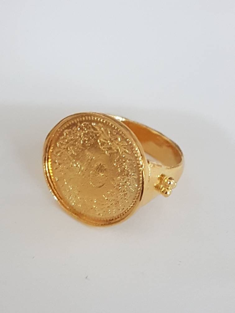 Signet ring women gold coin ring pinky ring coin signet | Etsy