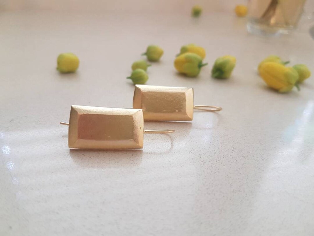 Rectangle Earrings, Large Geometric Earrings, Gold Statement Earrings ...