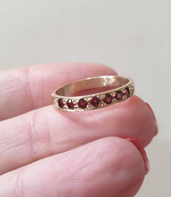 Solid Gold Garnet Half Eternity Ring Garnet Stacking Ring | Etsy