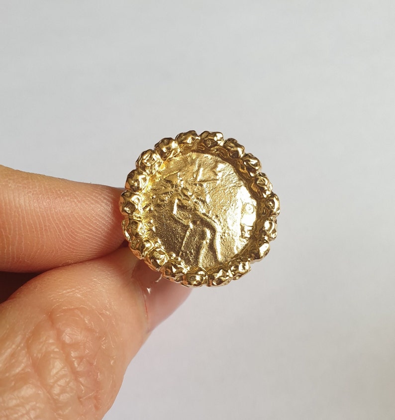 Solid Gold Coin Ring, 14k Gold Ring, Gold Statement Ring, Antique Style ...