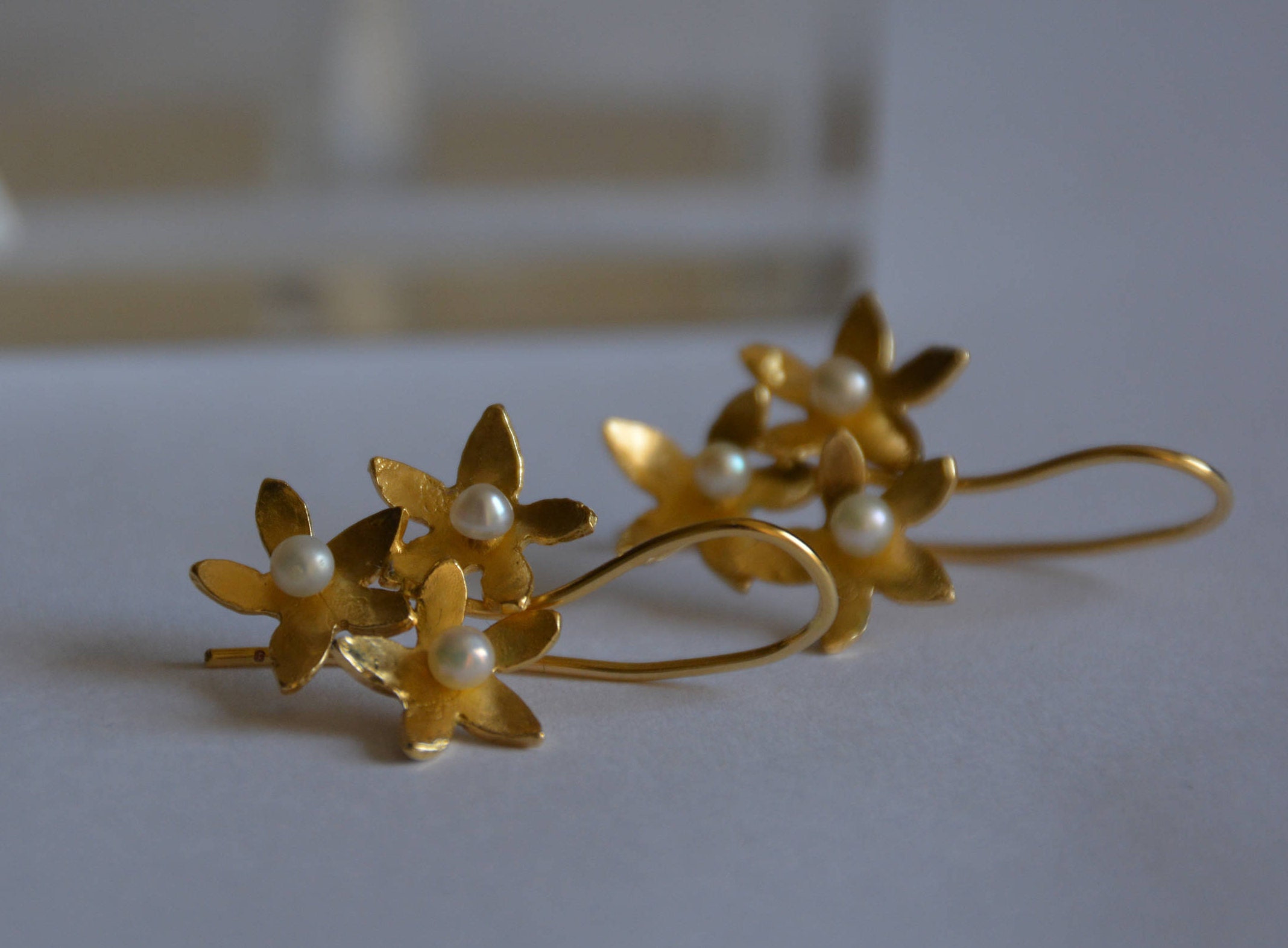 Gold Drop Flower Earrings Floral Earrings Bridal Earrings | Etsy