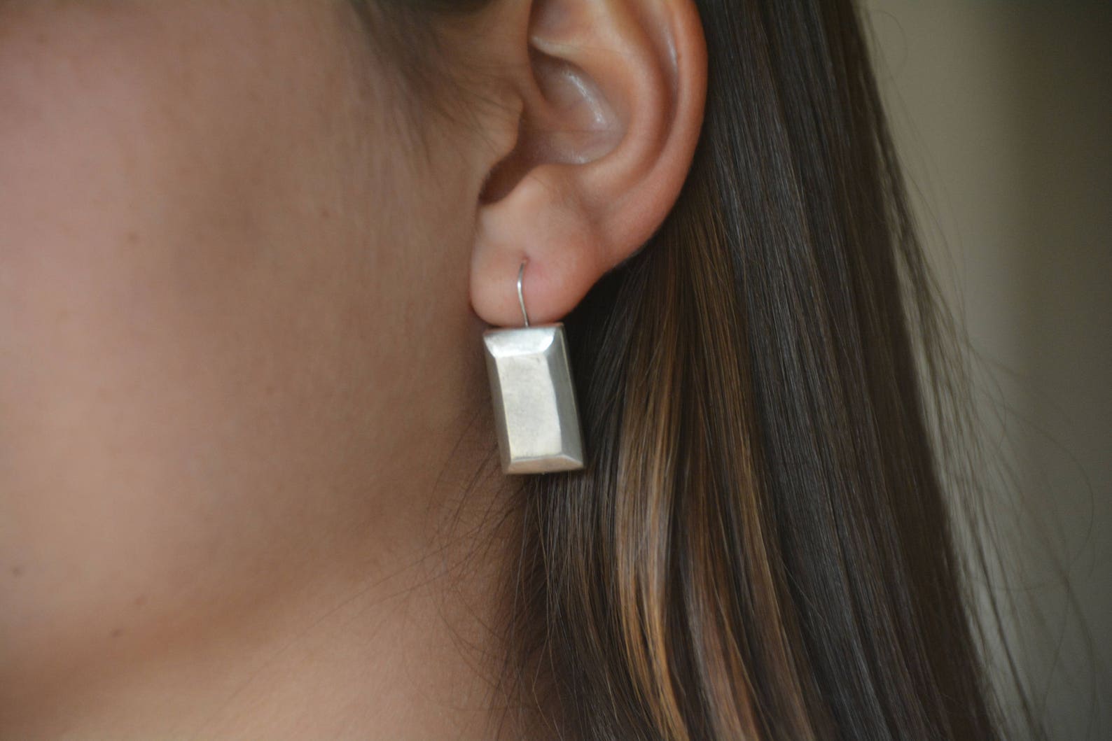 Rectangle Earrings, Drop Silver Earrings, Silver Statement Earrings ...