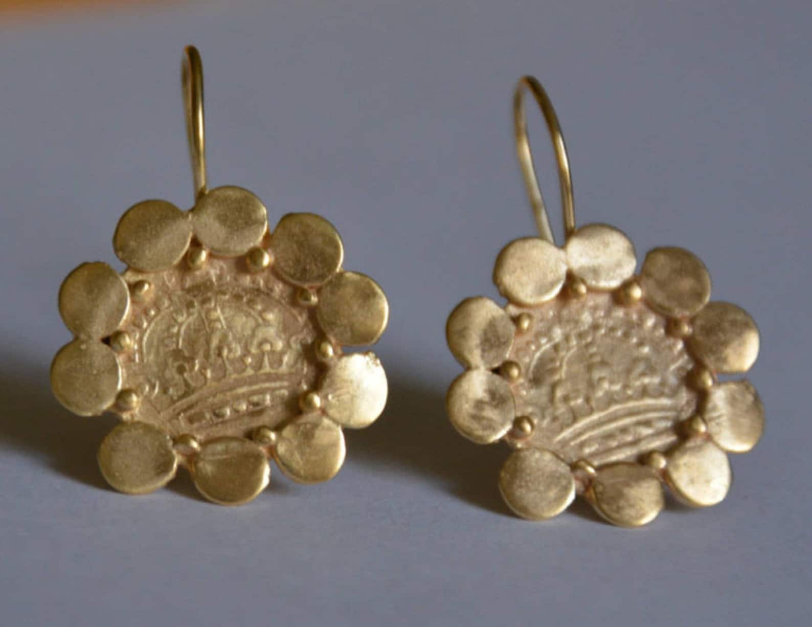 Gold coin earrings antique coin earrings gold wedding | Etsy