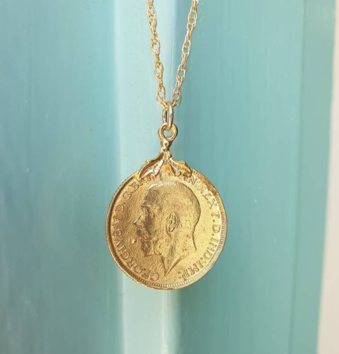 Gold Coin Necklace, King George V 1911 Coin, Coin Pendant Necklace, 14k ...