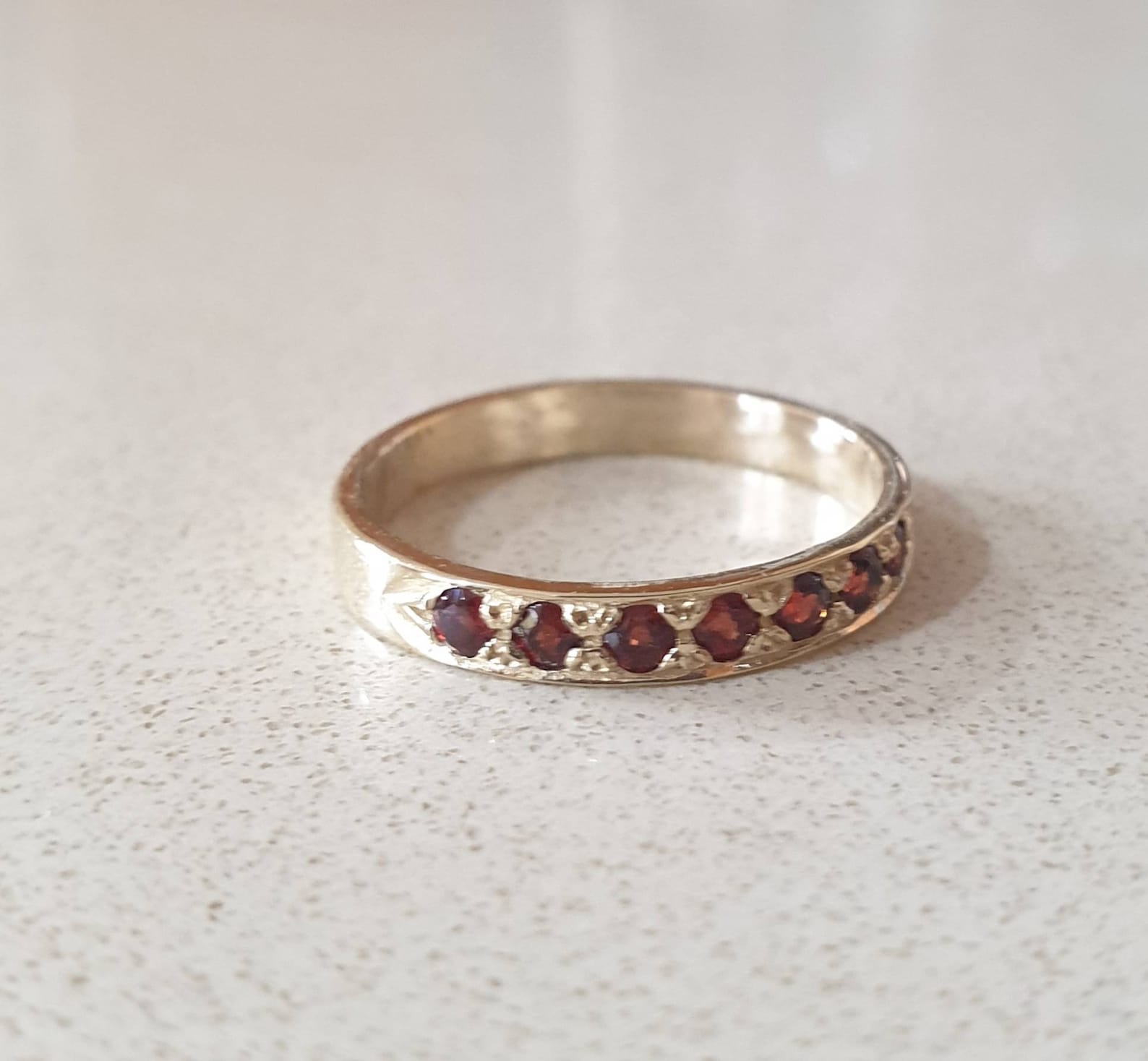 Solid Gold Garnet Half Eternity Ring Garnet Stacking Ring | Etsy