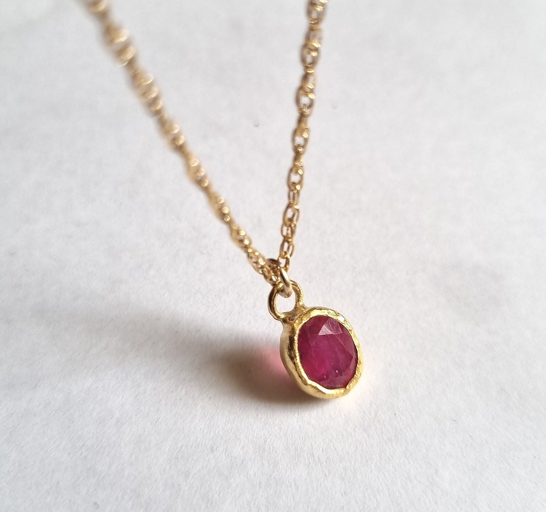 Ruby Gold Necklace, 14k Gold Necklace, Solid Gold Necklace, Dainty Gold ...