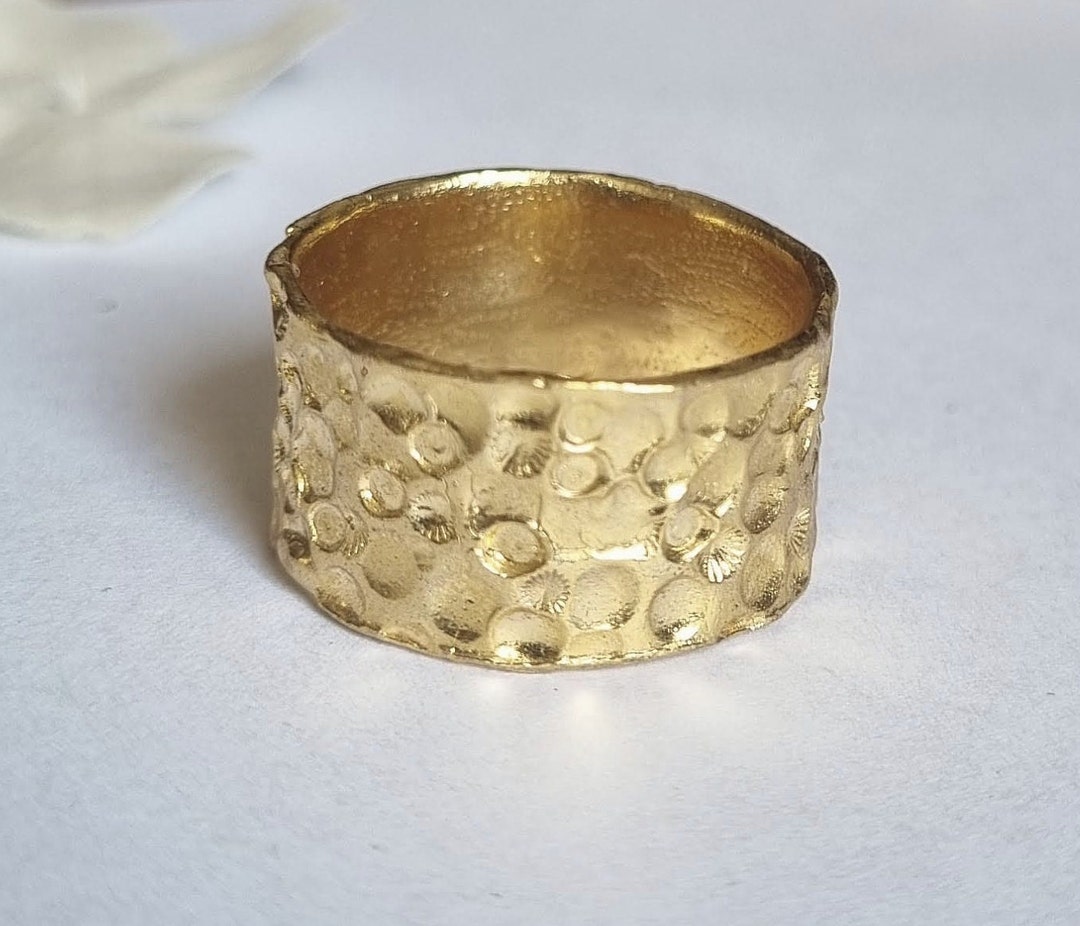 Wide Gold Band, Rustic Gold Band, Cigar Ring for Women, Wide Wedding ...