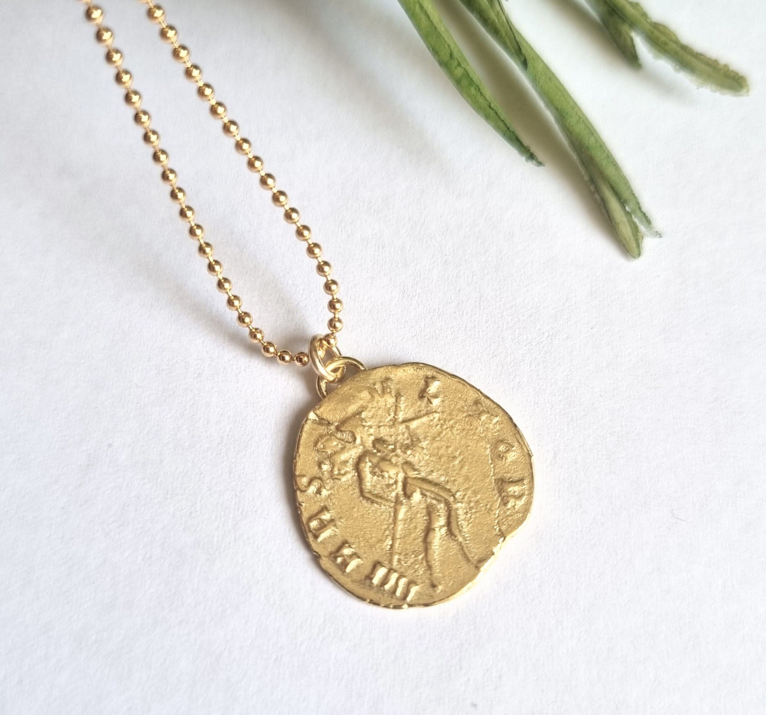 Coin Pendant Necklace, 14k Gold Necklace, Antique Coin Necklace, Gold ...