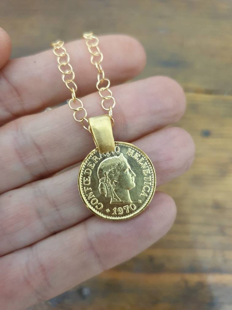 Gold Coin Necklace 14k Gold Necklace Long Coin Necklace | Etsy