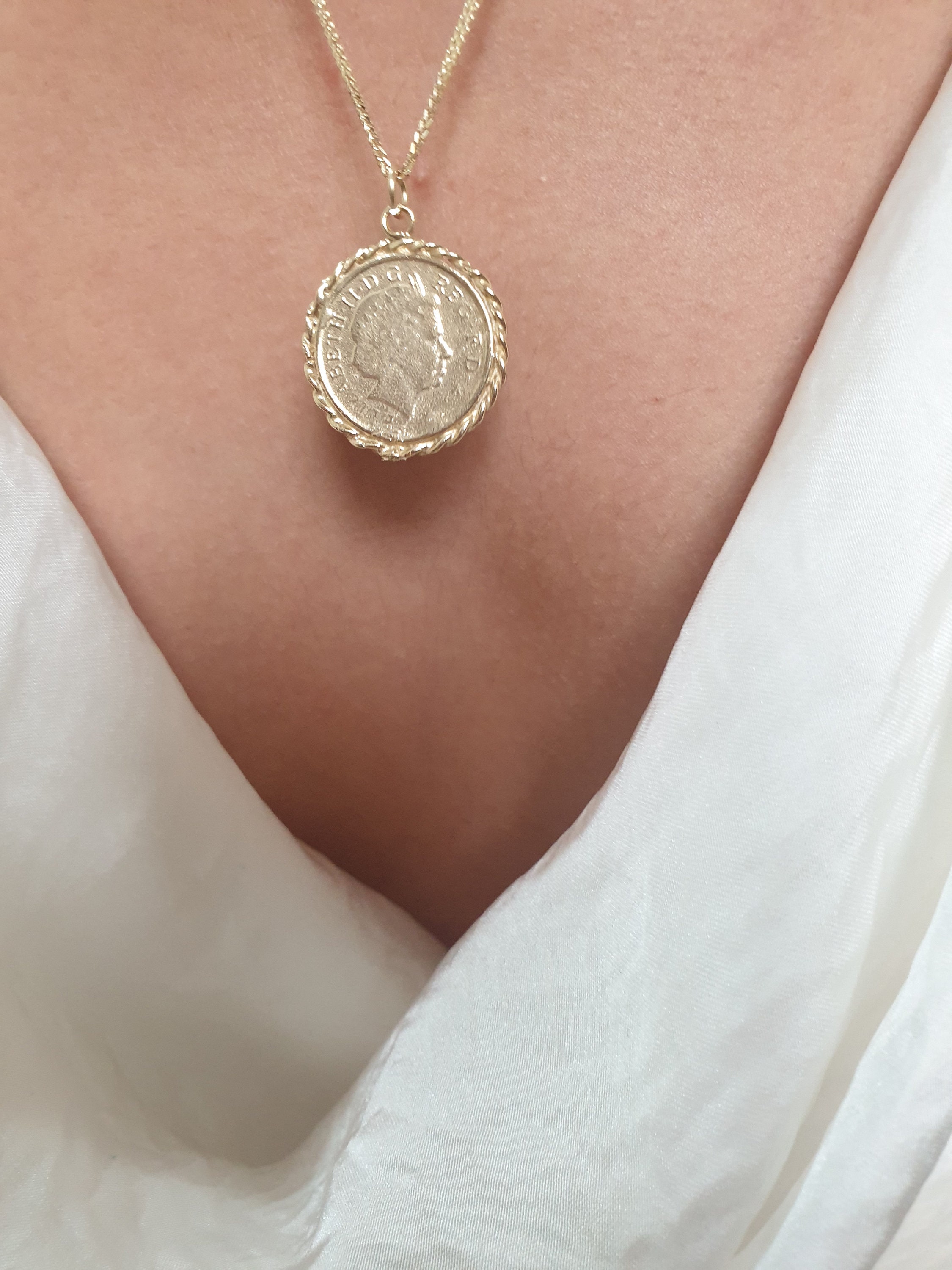 Solid gold coin necklace gold coin pendant necklace antique | Etsy