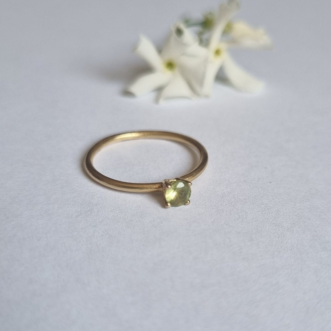 Peridot Ring, Solid Gold Ring, 14k Gold Ring, Solitaire Ring, Dainty ...