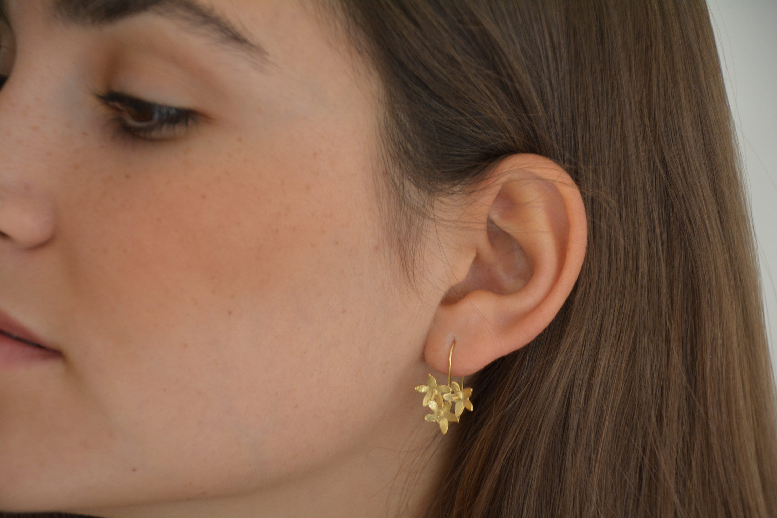 Gold Drop Earrings Gold Flower Pearls Earrings Bridal | Etsy