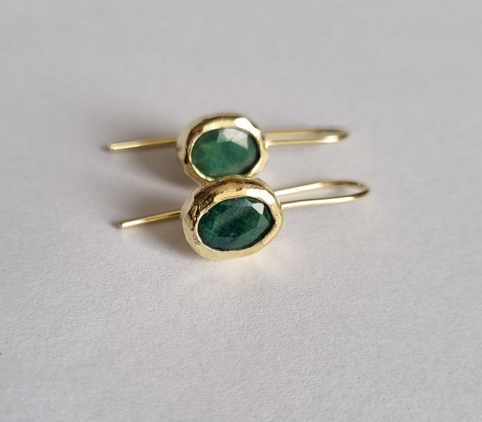 Solid Gold Emerald Earrings 14k Gold Earrings Green - Etsy