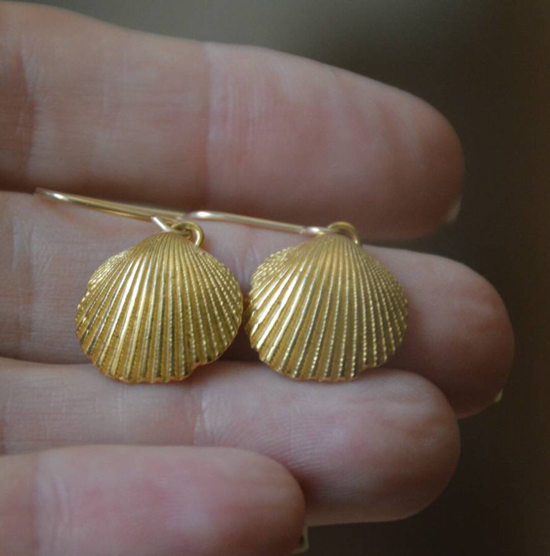 Seashell Earrings, Dangle Gold Earrings, 14k Gold Earrings, Shell ...