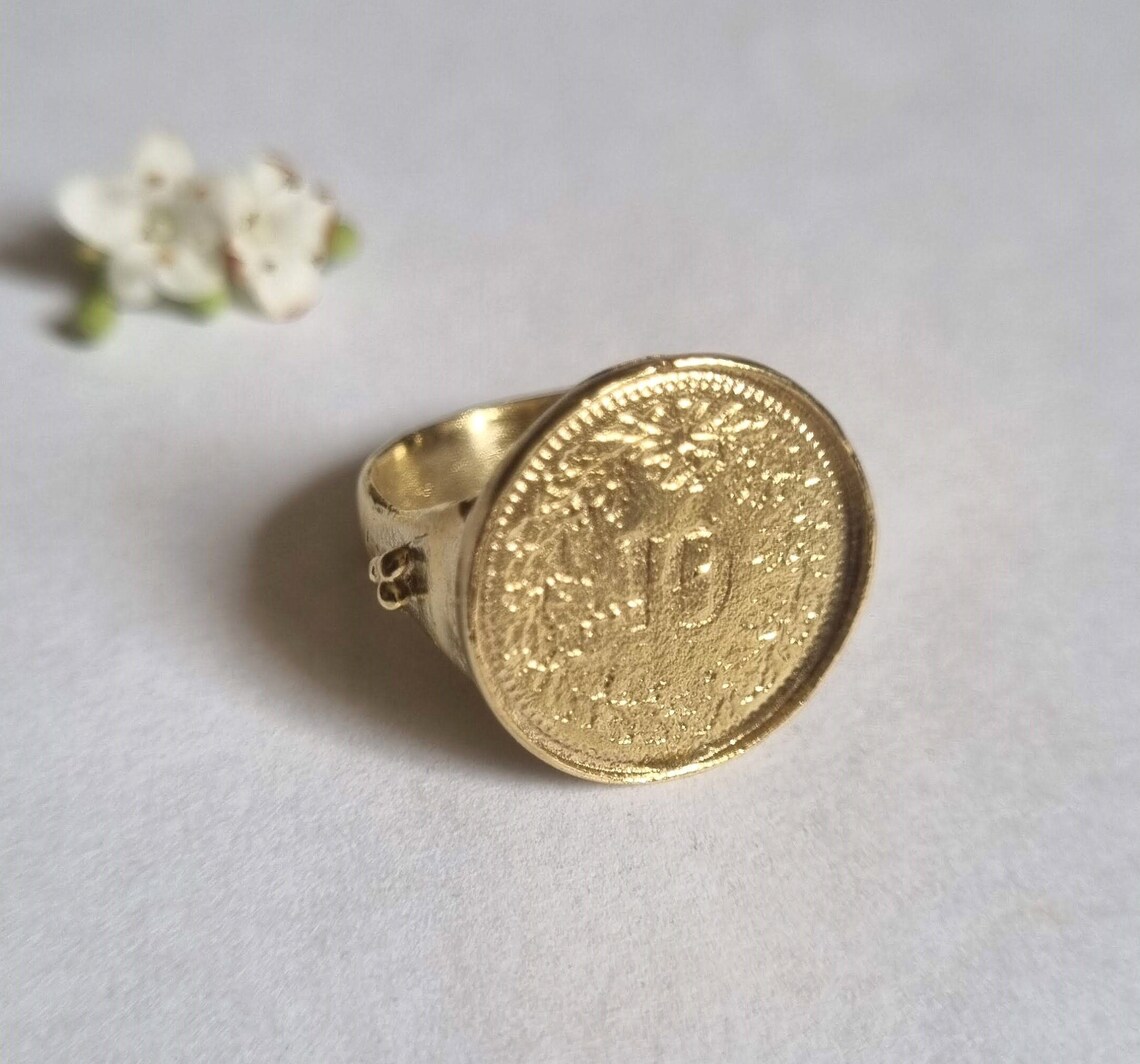 Solid Gold Coin Ring, Gold Signet Ring, Antique Style Ring, Romantic ...