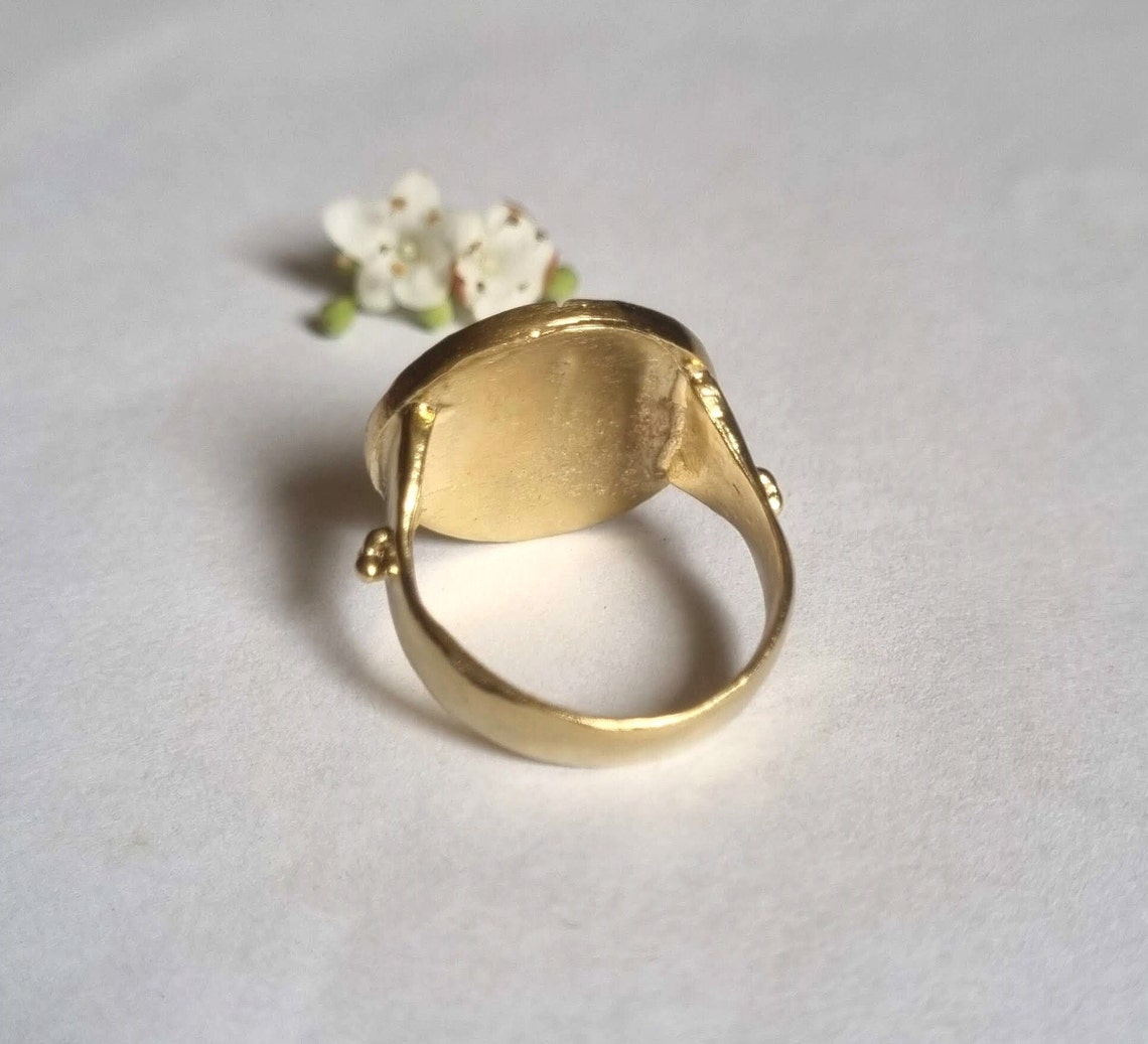 Solid Gold Coin Ring, Gold Signet Ring, Antique Style Ring, Romantic ...