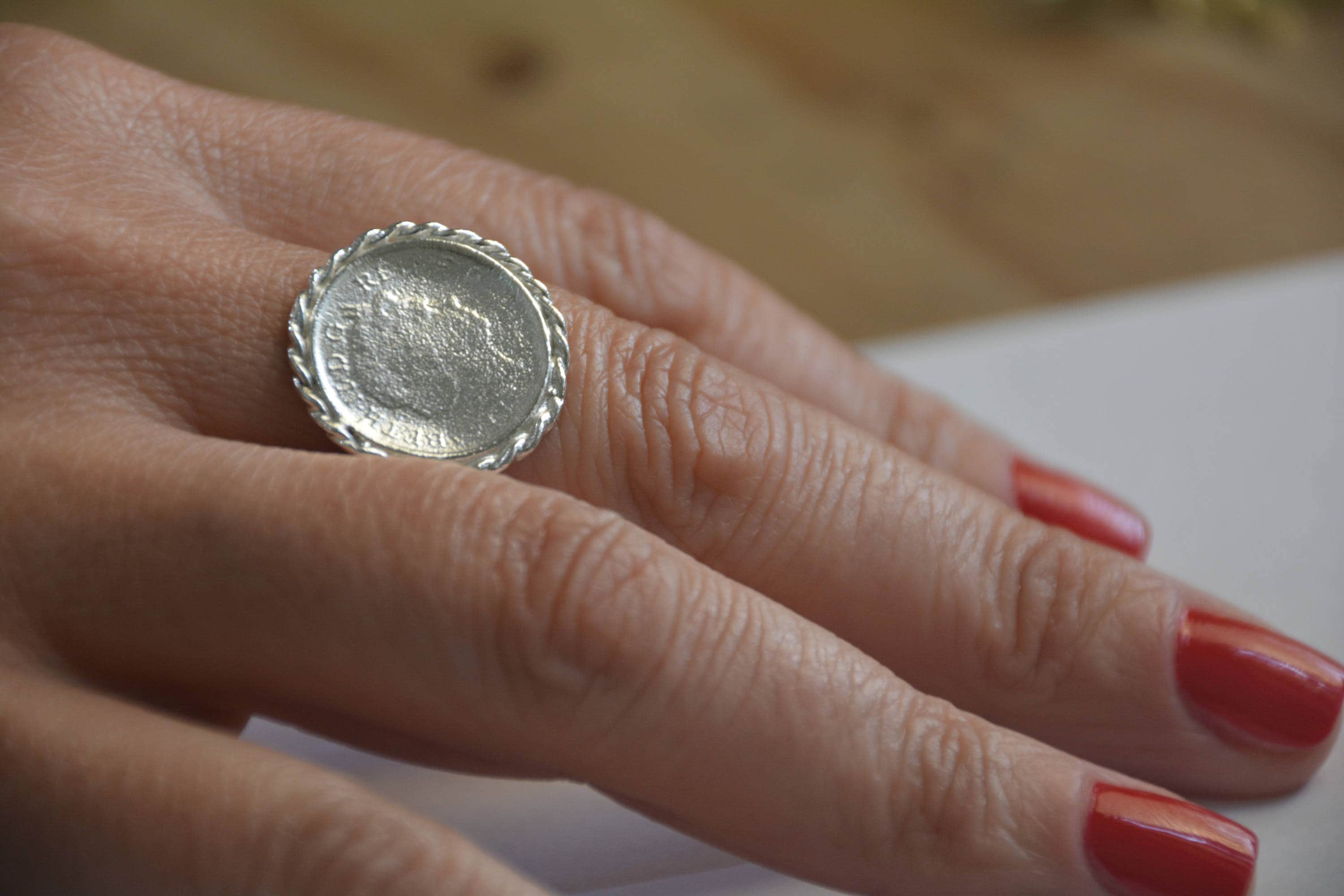 Coin Ring Signet Ring Women Coin Signet Ring Sterling | Etsy