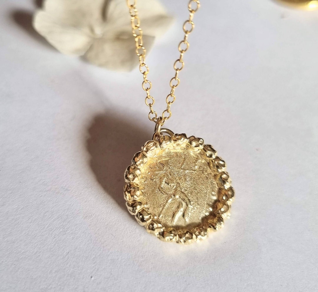 Antique Gold Coin Necklace, Gold Necklace Gold Coin Pendant Dainty 14k ...