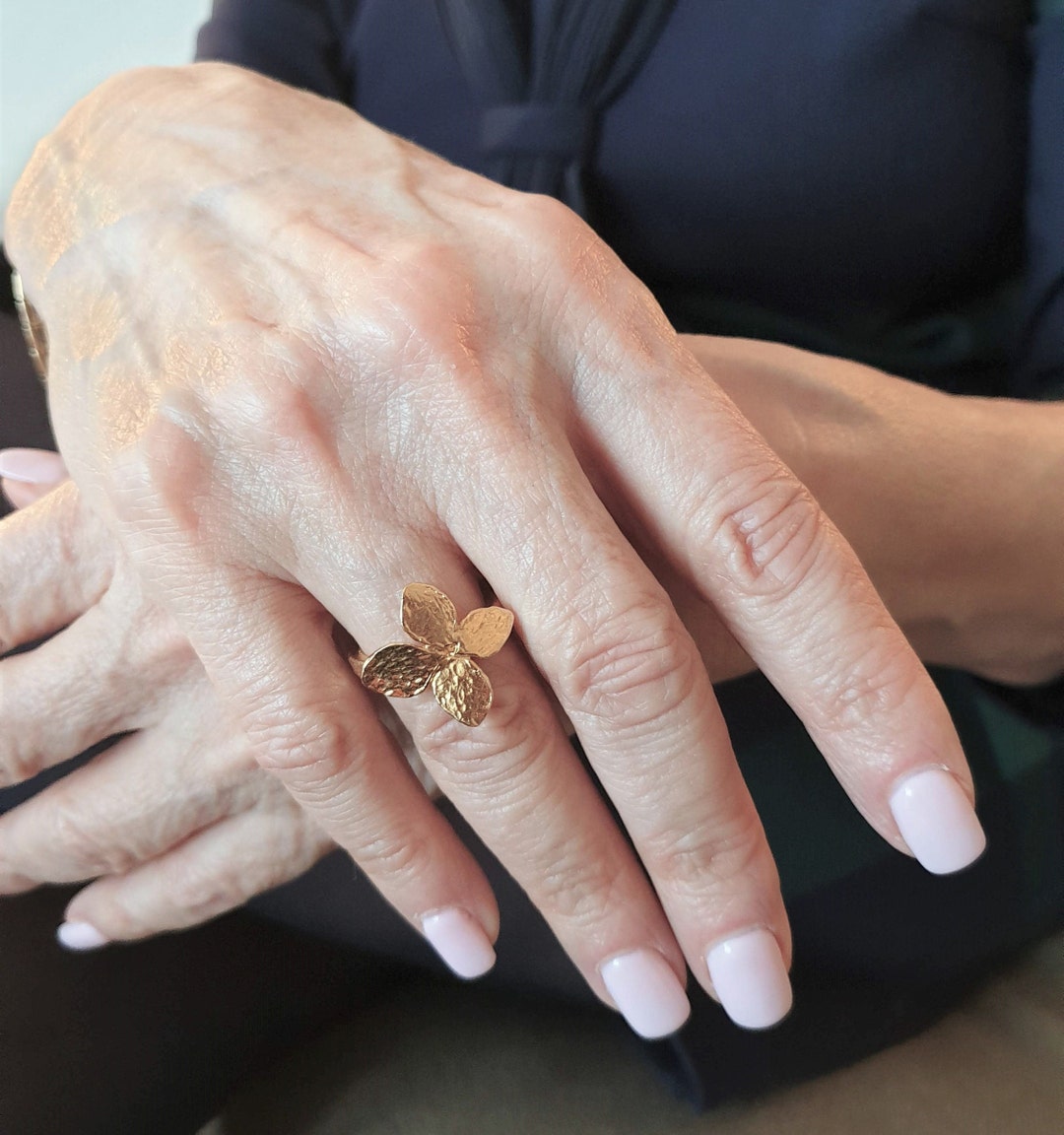 Solid Gold Flower Ring, 14k Gold Ring, Statement Gold Ring, Nature ...