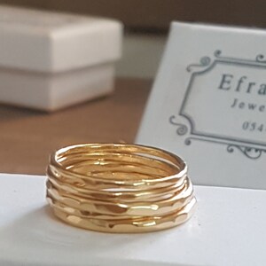 Stackable Gold Rings, Stacking Hammered Rings, Skinny Gold Rings, Thin ...