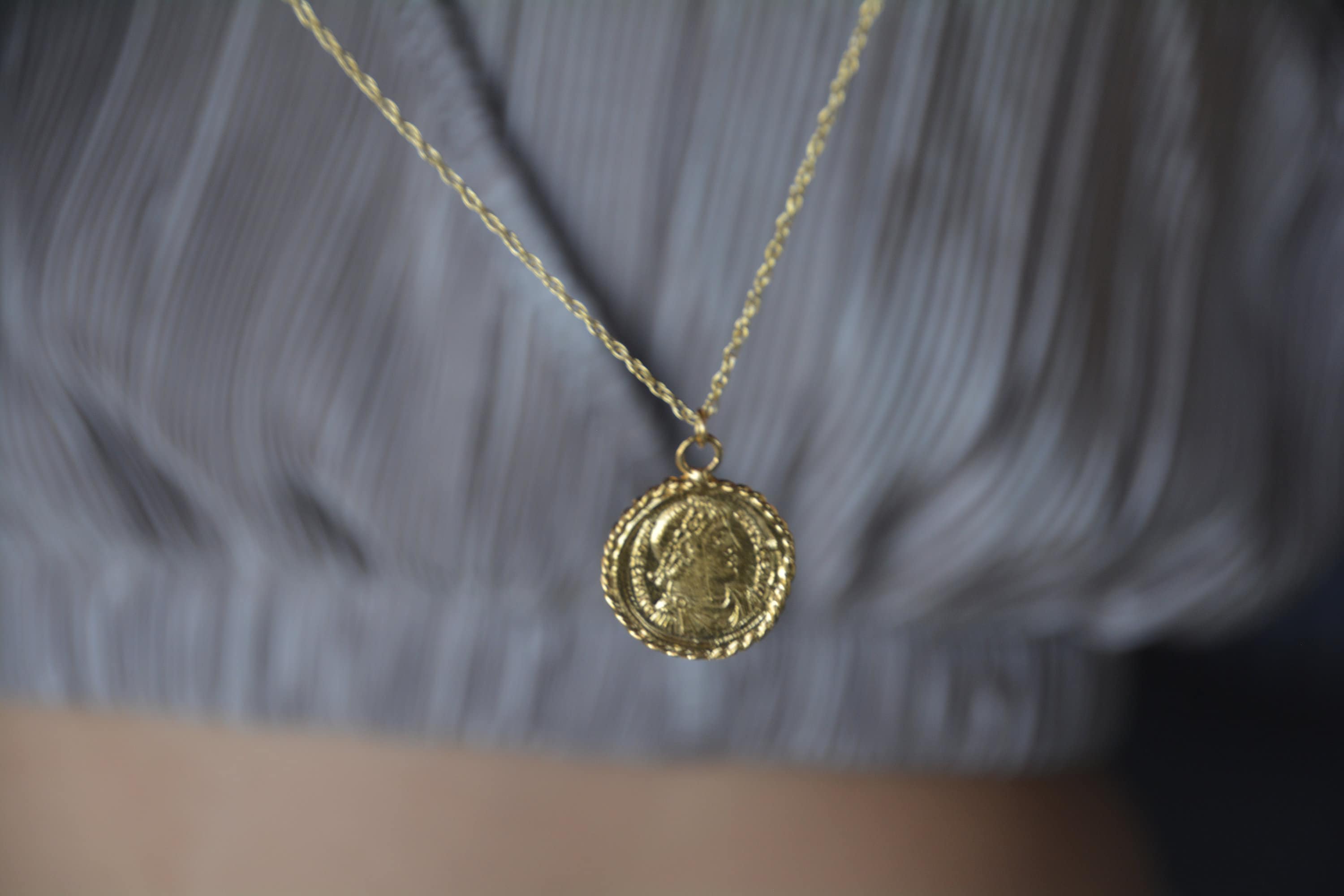 Long Coin Necklace 14k Gold Necklace Gold Coin Necklace - Etsy Israel