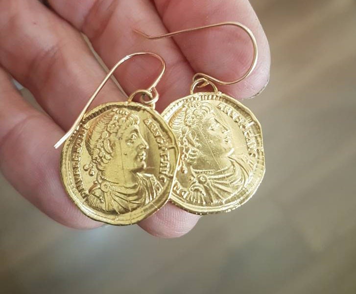 Gold Coin Earrings Antique Coin Earrings Dangle Coin | Etsy