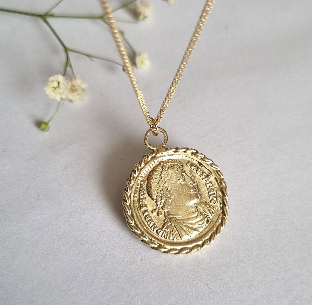 Solid Gold Coin Necklace, Gold Coin Pendant, 14k Gold Necklace ...