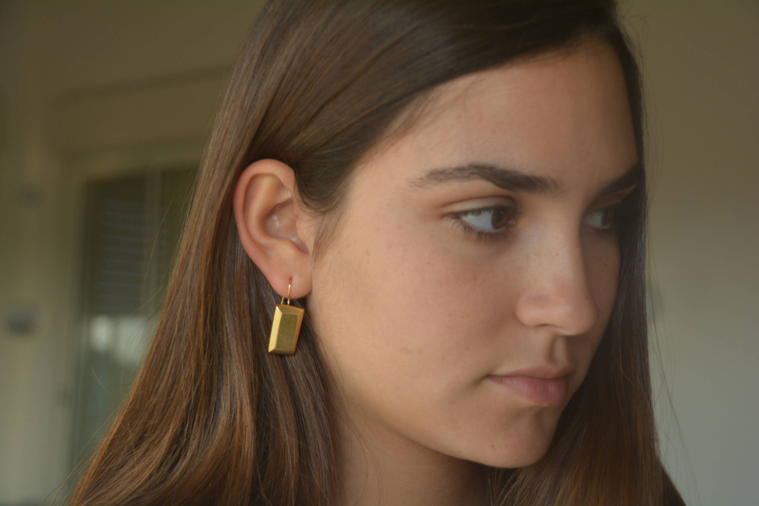 Rectangle Earrings, Large Geometric Earrings, Gold Statement Earrings ...