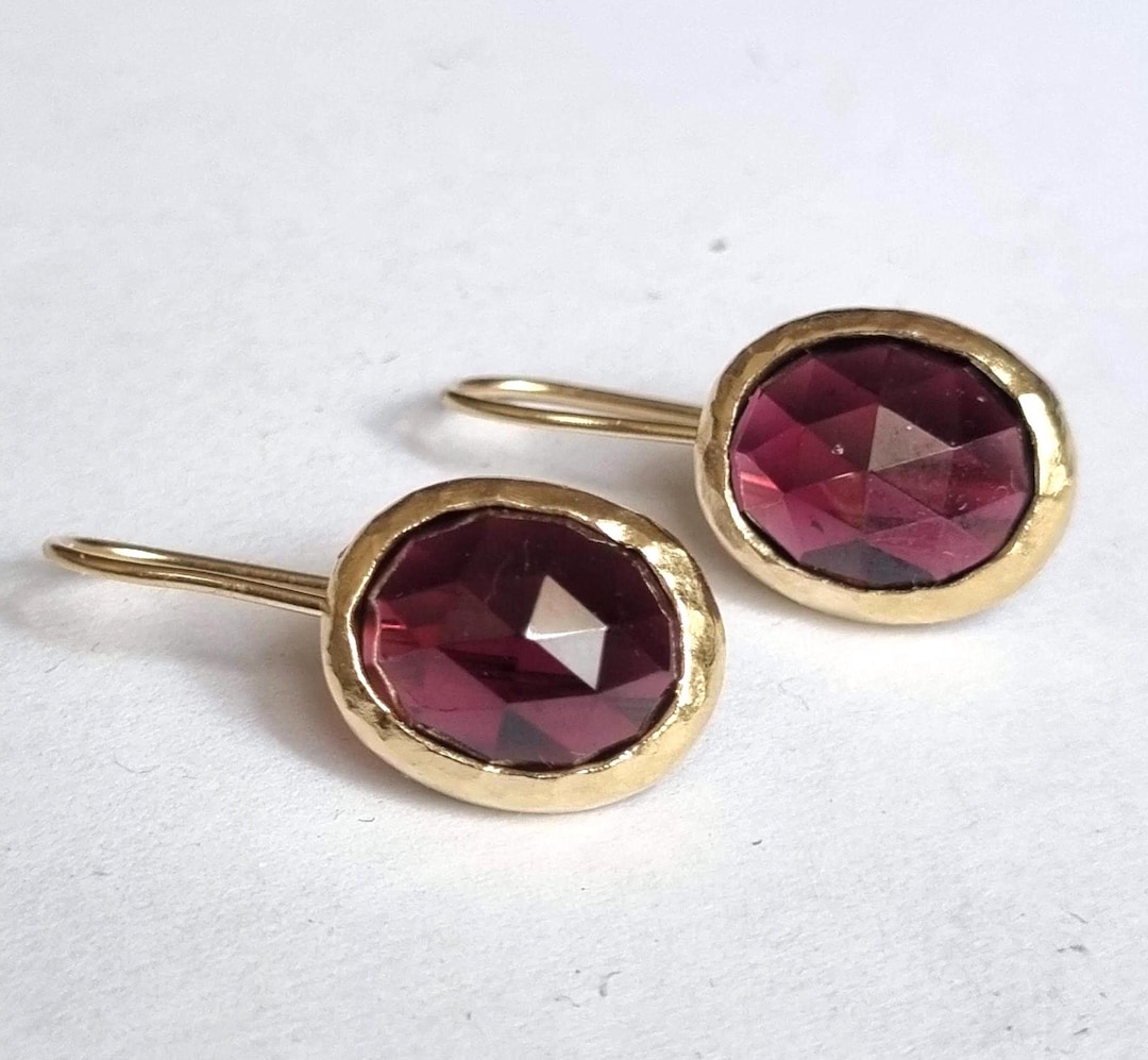 Garnet Earrings, January Birthstone Earrings, Drop Gold Garnet Earrings ...