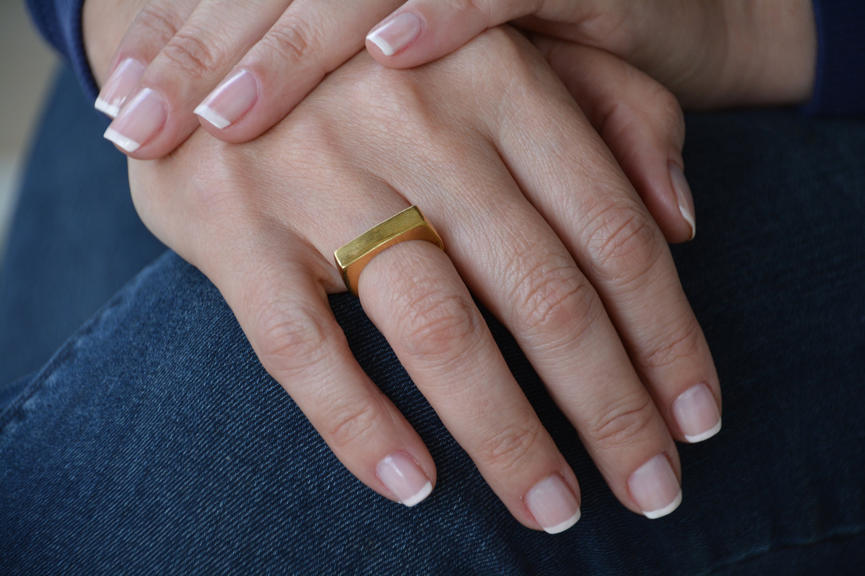 Signet Ring Women Flat Top Ring Gold Signet Ring Stacking | Etsy