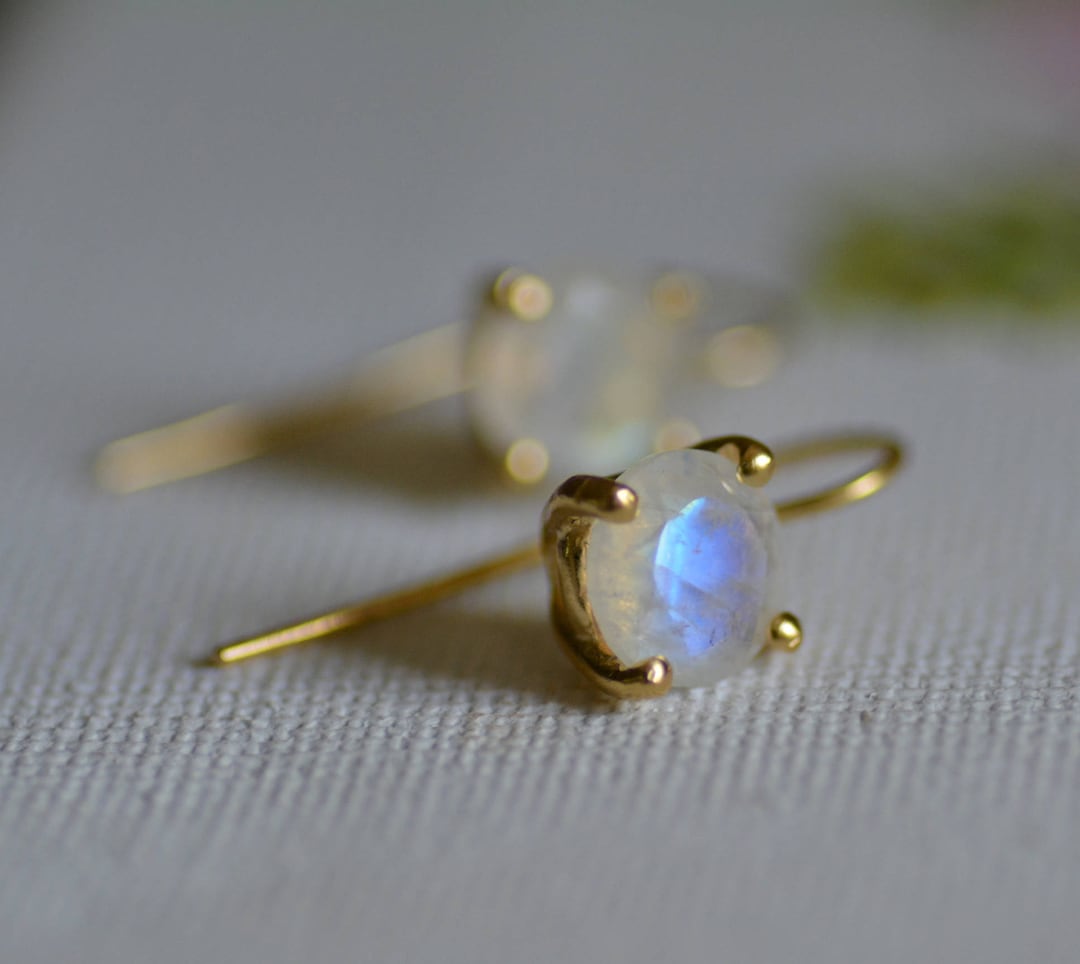 Moonstone Gold Earrings, Gold Vintage Earrings, Moonstone Drop Earrings ...