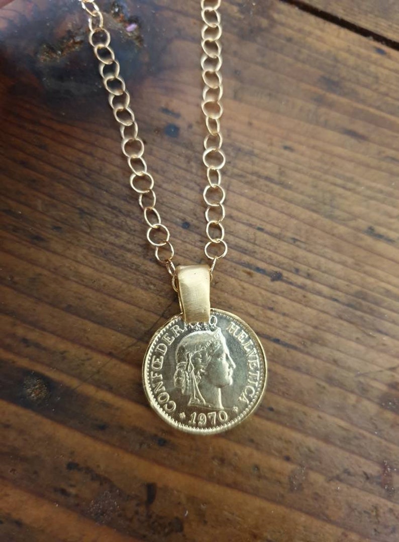Gold Coin Necklace 14k Gold Necklace Long Coin Necklace | Etsy