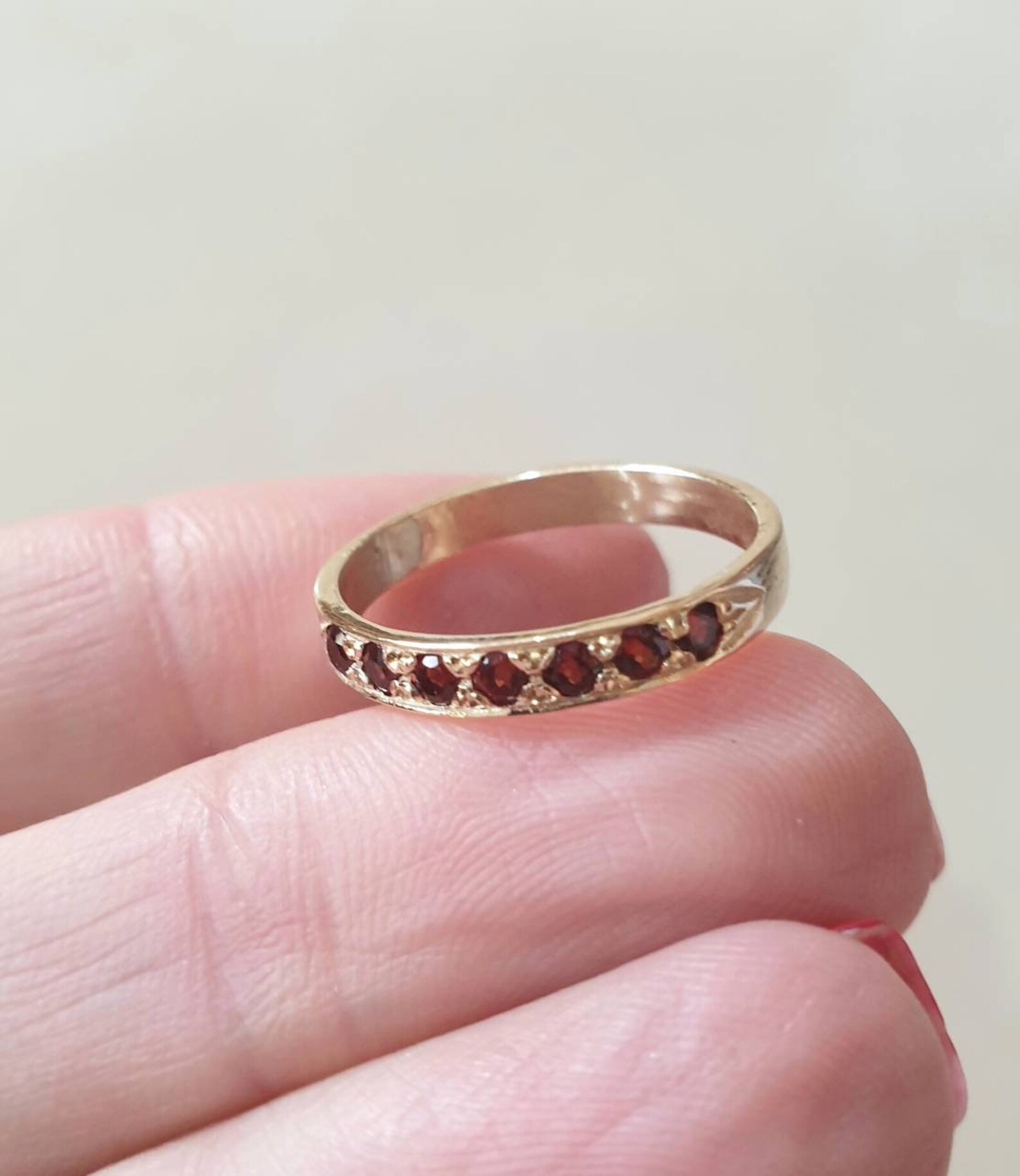 Solid Gold Garnet Half Eternity Ring Garnet Stacking Ring | Etsy