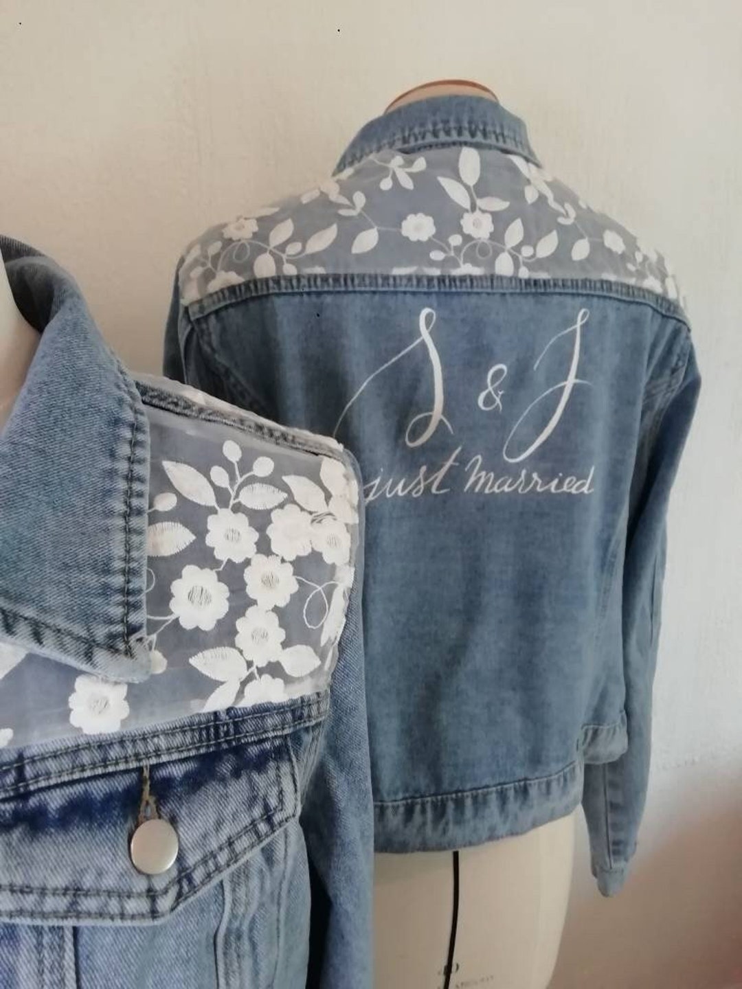 Personalized Denim Wedding Jacket With Lace - Etsy