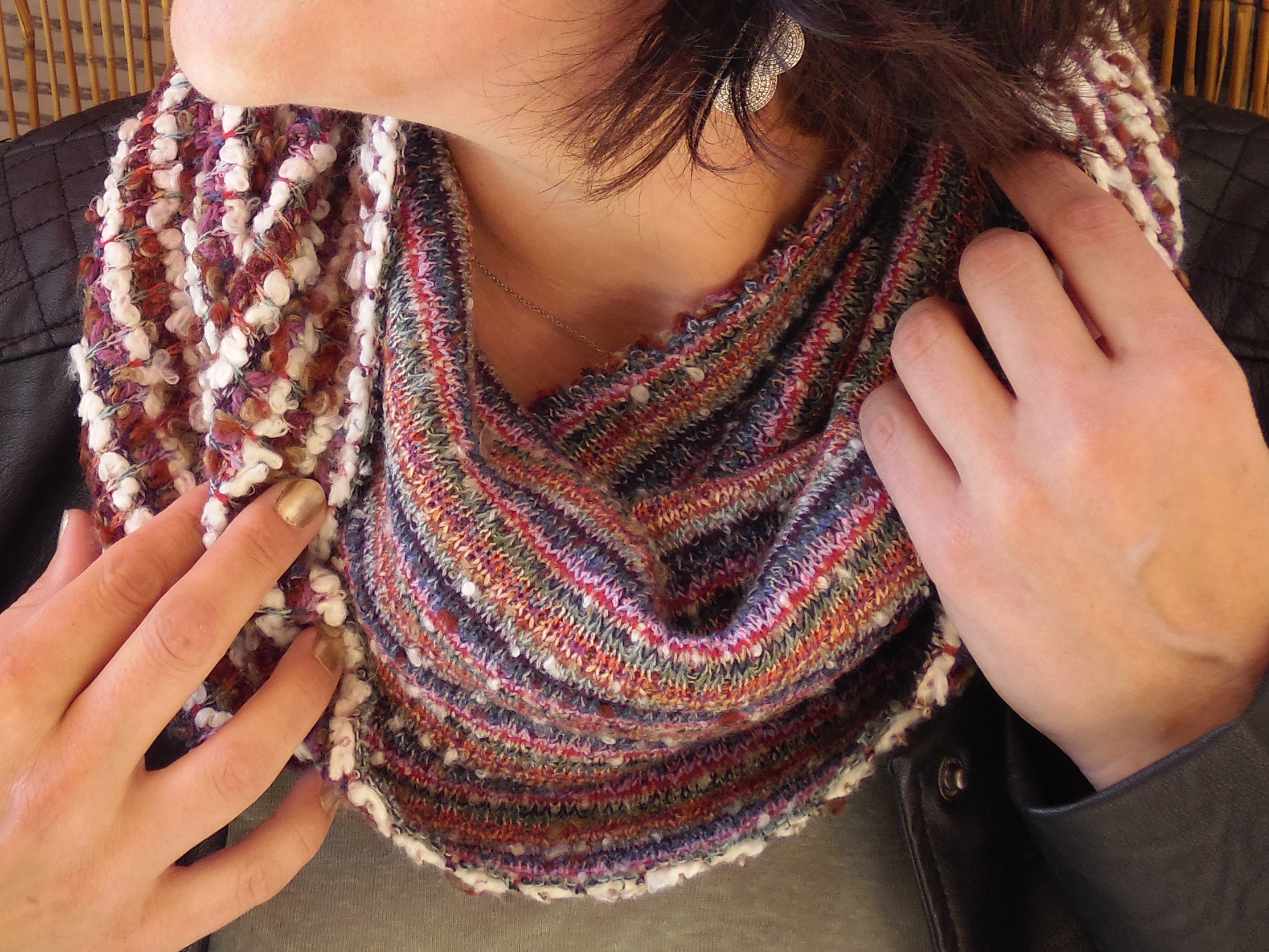 Woman multicolored scarf, wool knitted snood, collar. Woman gift idea ...