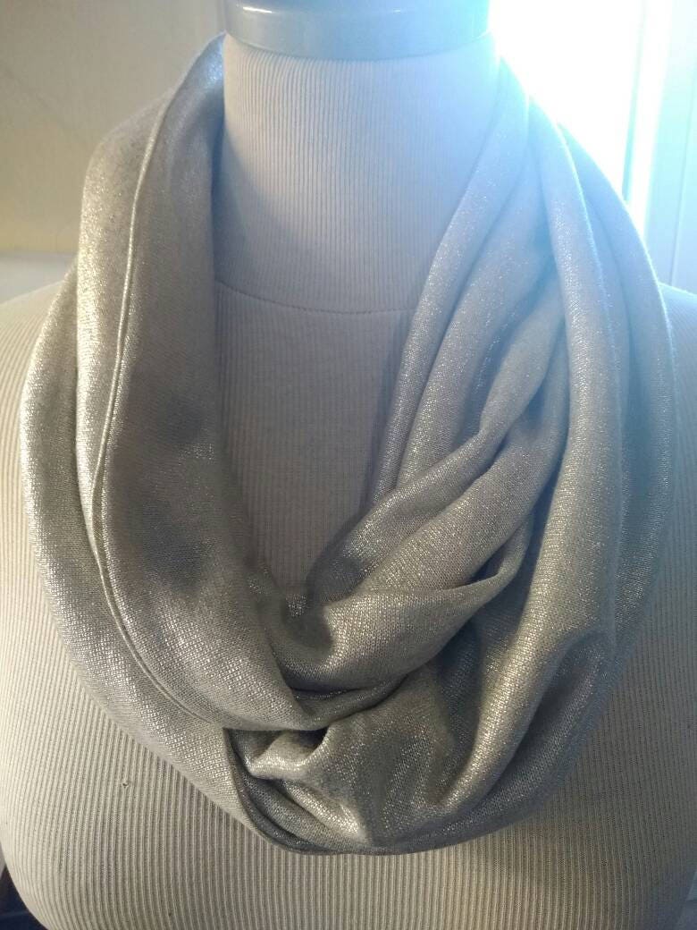 Silver linen snood scarf. Brilliant woman Snood. Infinity scarf, neck ...