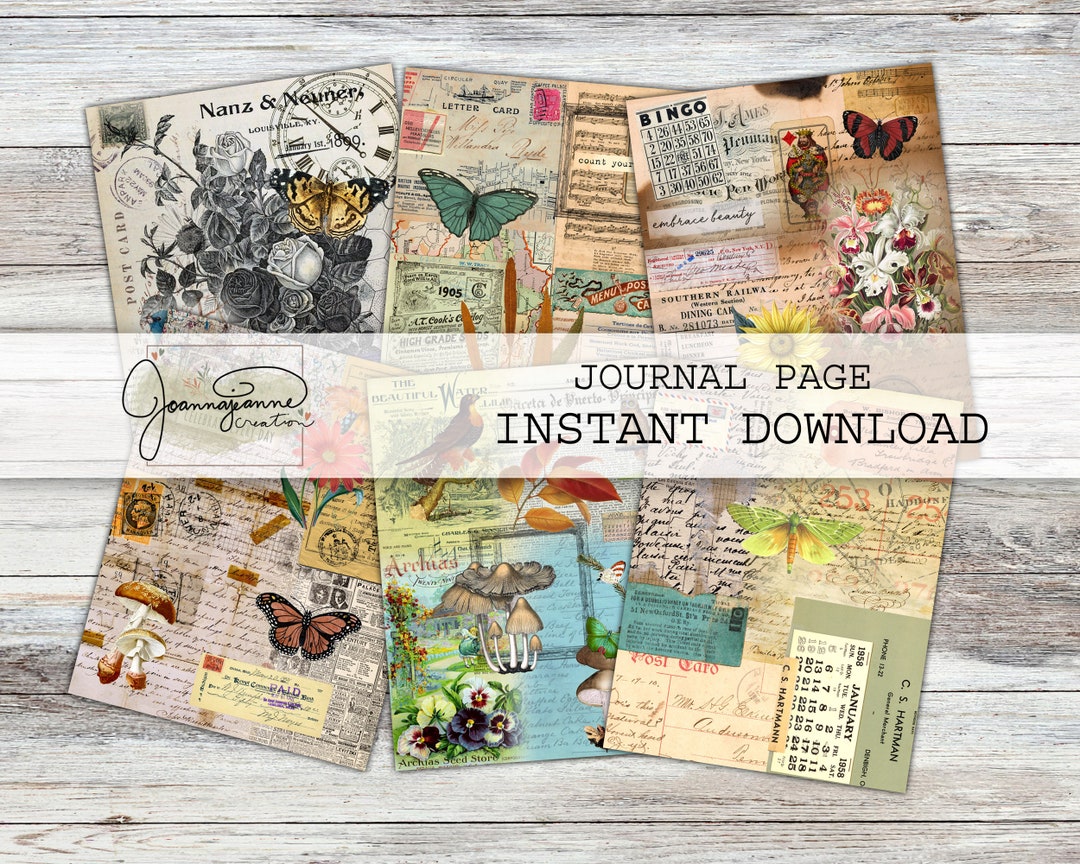 Printable Junk Journal Pages, Digital Download, Vintage, Flowers, Birds ...