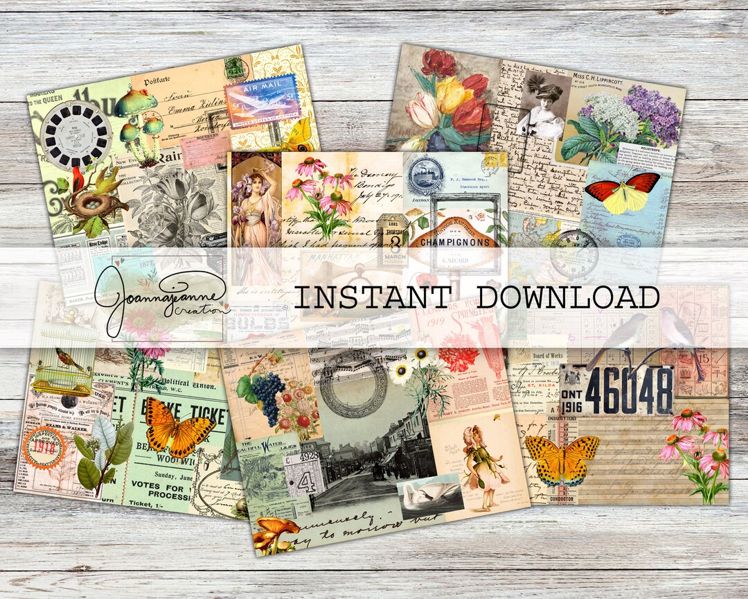 Printable Junk Journal Pages, Digital Download, Collage Pages, Joanna ...