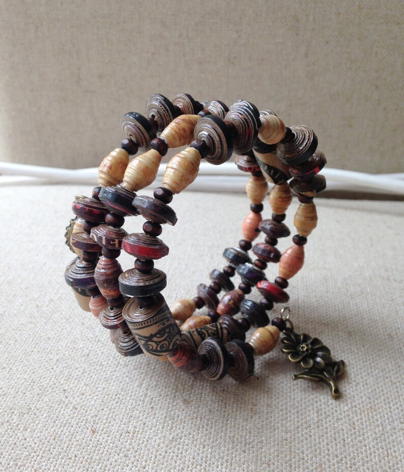 Handmade paper bead bracelet Memory wire bracelet Wire | Etsy