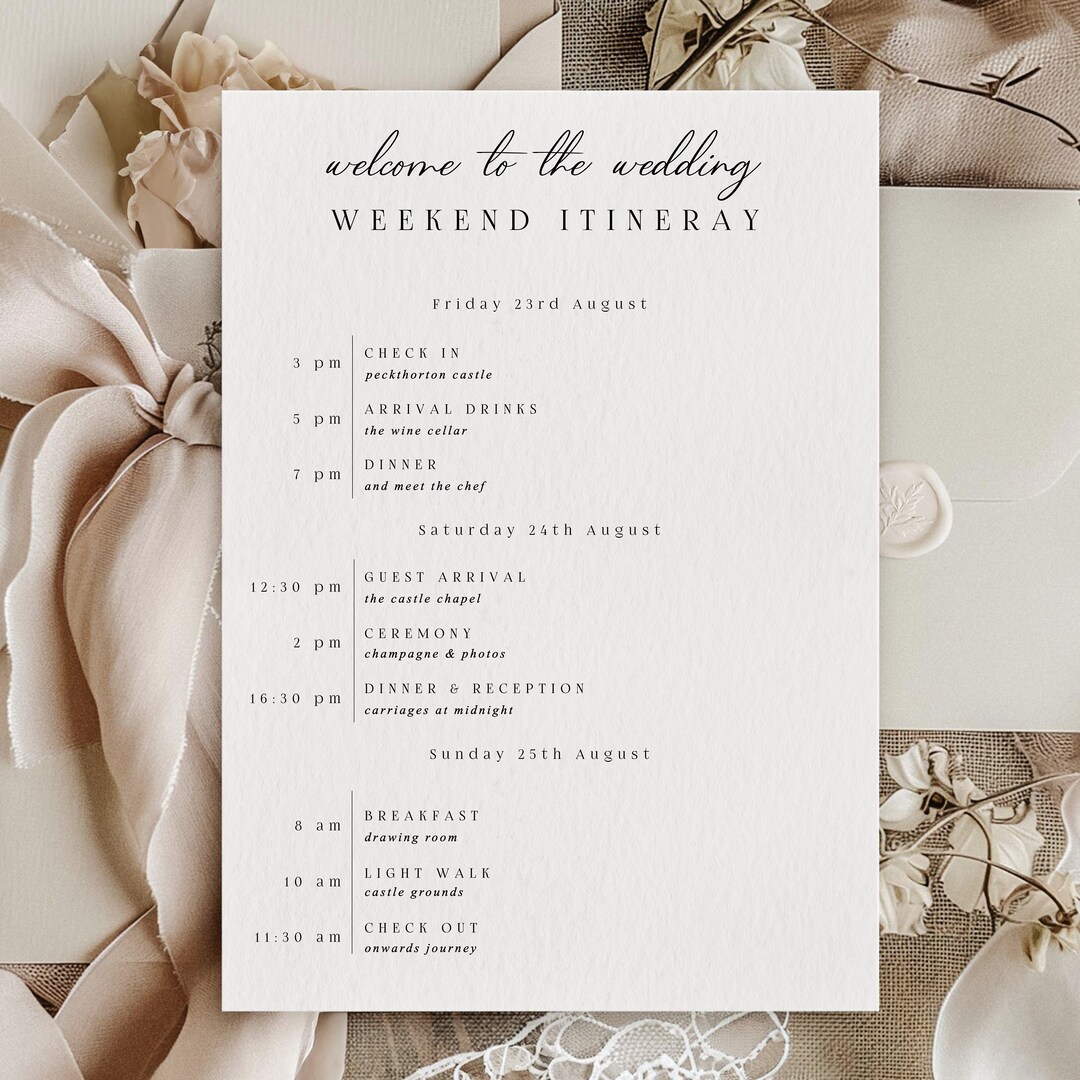 Wedding Order of the Day | Personalised Timeline | Wedding Weekend ...
