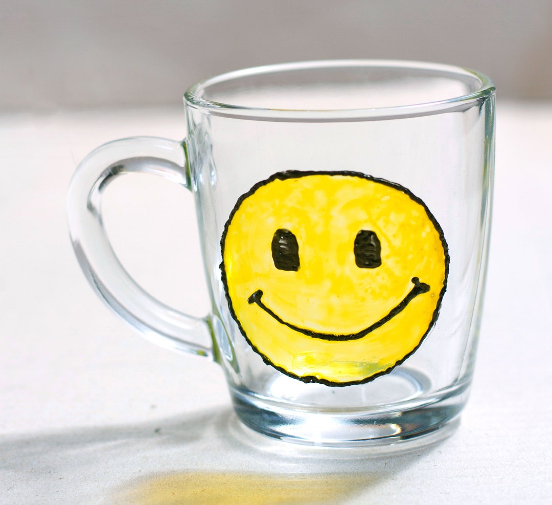 Yellow Smiley Mug Custom Stained Glass Cup Funny Mug Cartoon Happy Face ...